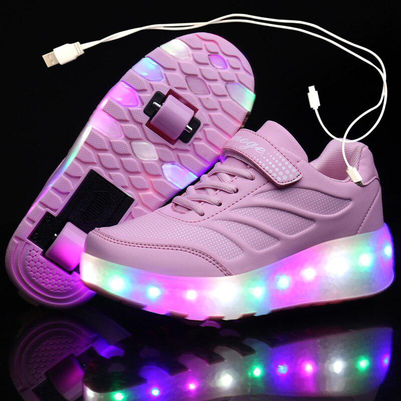 Black Pink Led Roller Shoes Black | Kids Led Light Roller Heel Wheel S