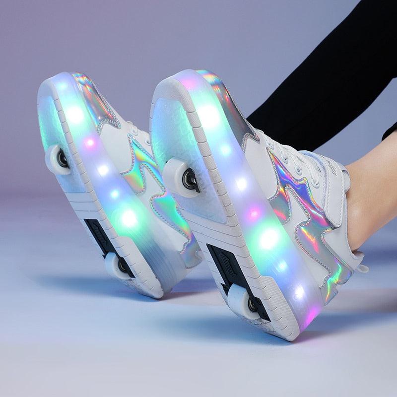 Black Silver Pink Led Roller Shoes Black | Kids Led Light Roller Heel