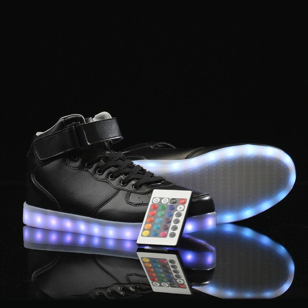LED Sneakers Shiny Black 7 LED light colors | Kids LED Light Shoes