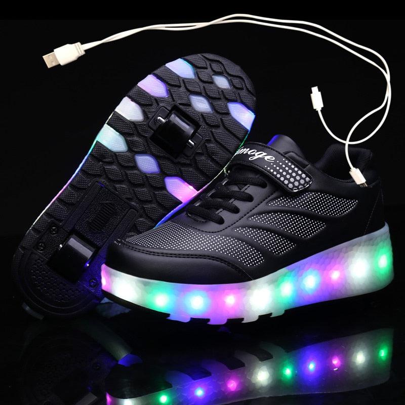 Black Pink Led Roller Shoes Black | Kids Led Light Roller Heel Wheel S