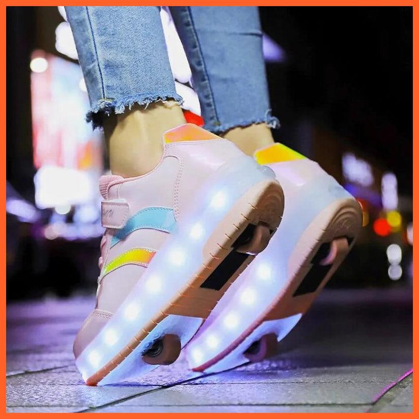 Black White Pink Led Roller Shoes Black | Kids Led Light Roller Heel W