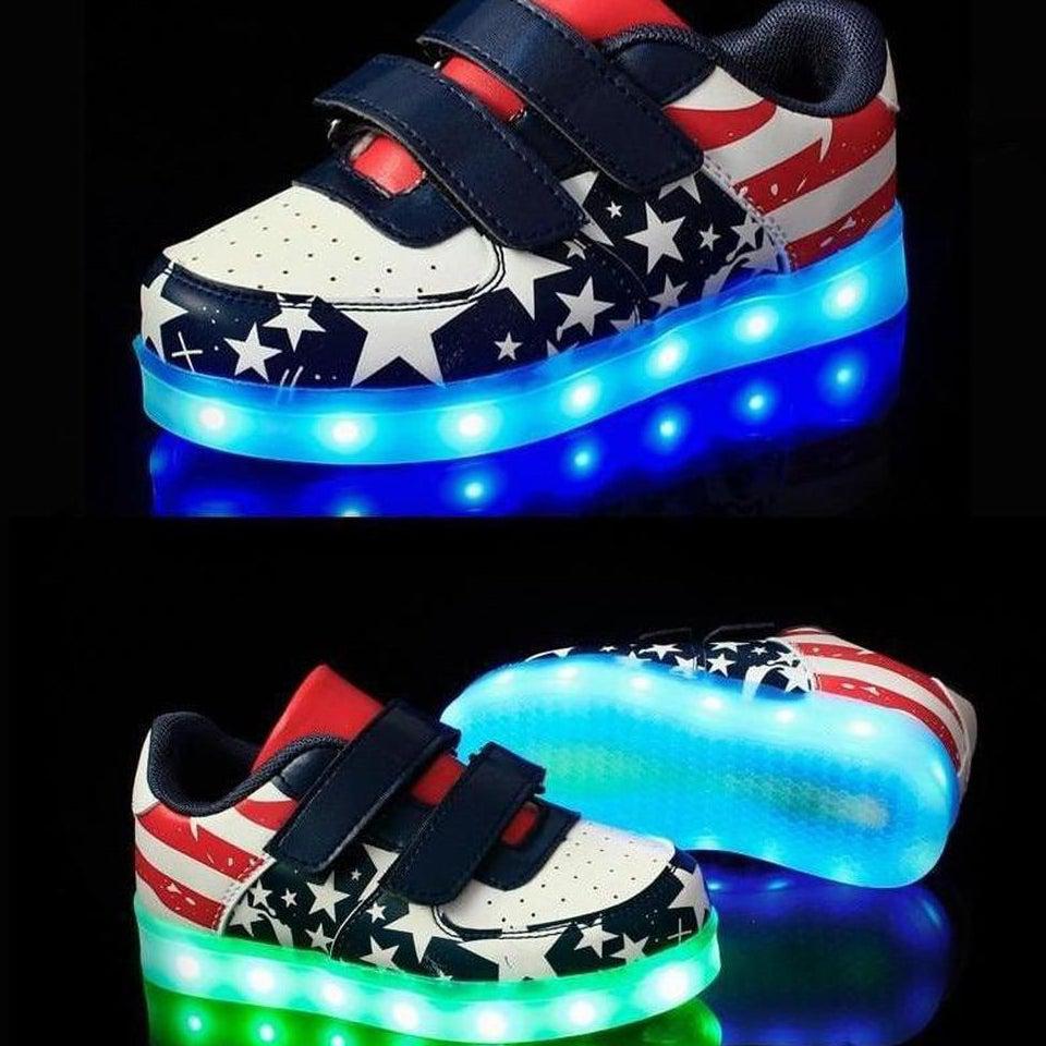 LED American Design Kids Shoes Blue | Kids LED Light Shoes | LED