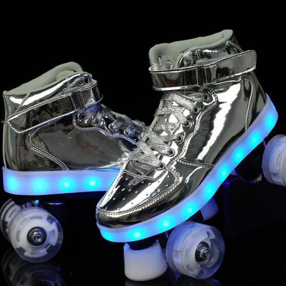 Shiny Roller Skates with Lights for Skating Arenas and Parties Silver